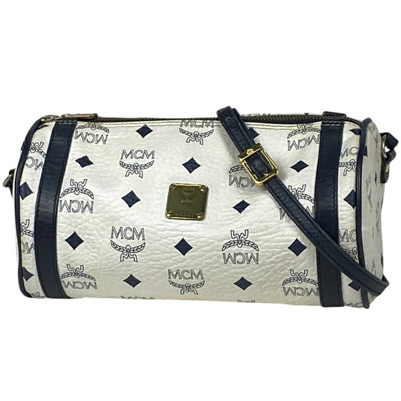 MCM | Bags | Mcm Logo Gram Shoulder Bag Visetos Crossbody Leather White ...